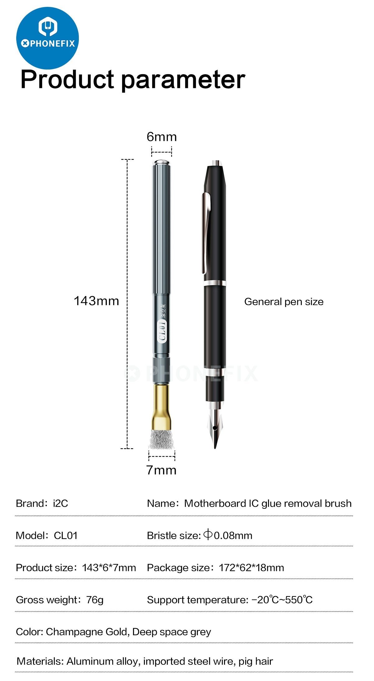i2C CL01 Anti-Static Bristle/Steel Cleaning Brush Phone PCB Repair Kit