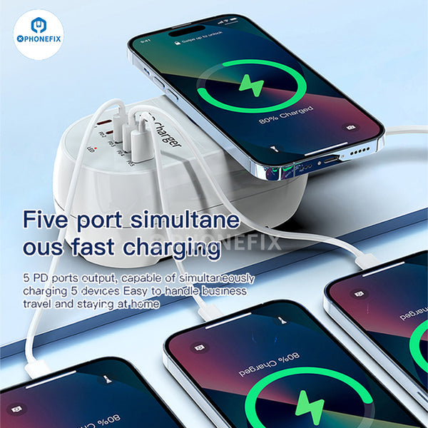 Intelligent USB Type-C Multi-Port PD Fast Charger With Magnetic Wirele