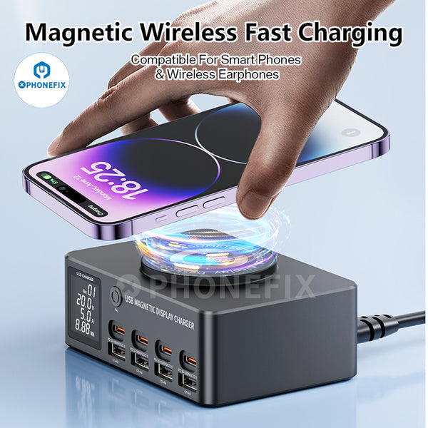 Intelligent USB Type-C Multi-Port PD Fast Charger With Magnetic Wirele