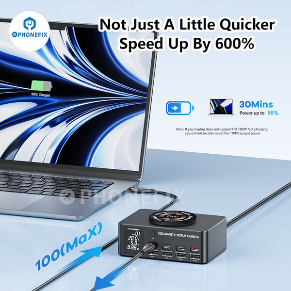 Intelligent USB Type-C Multi-Port PD Fast Charger With Magnetic Wirele