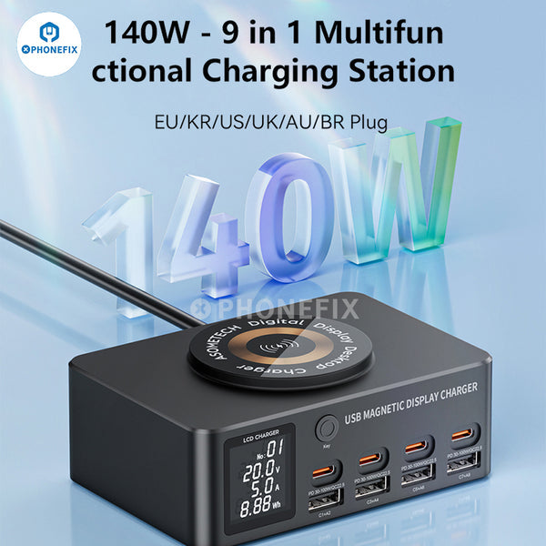 Intelligent USB Type-C Multi-Port PD Fast Charger With Magnetic Wirele