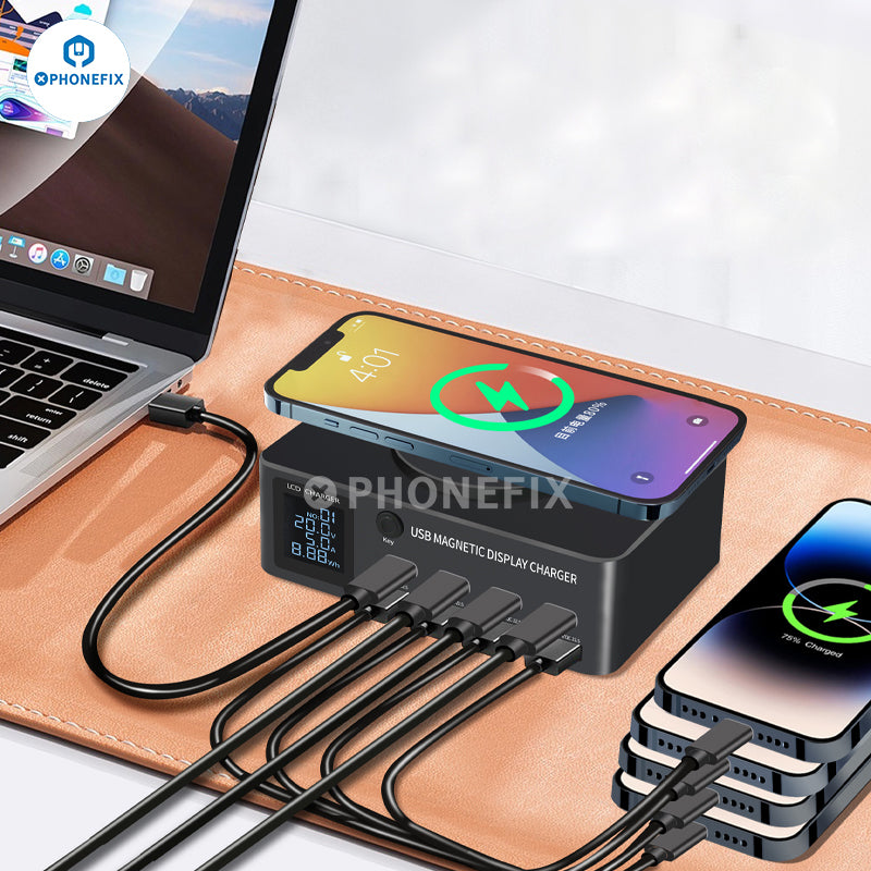 Intelligent USB Type-C Multi-Port PD Fast Charger With Magnetic Wirele