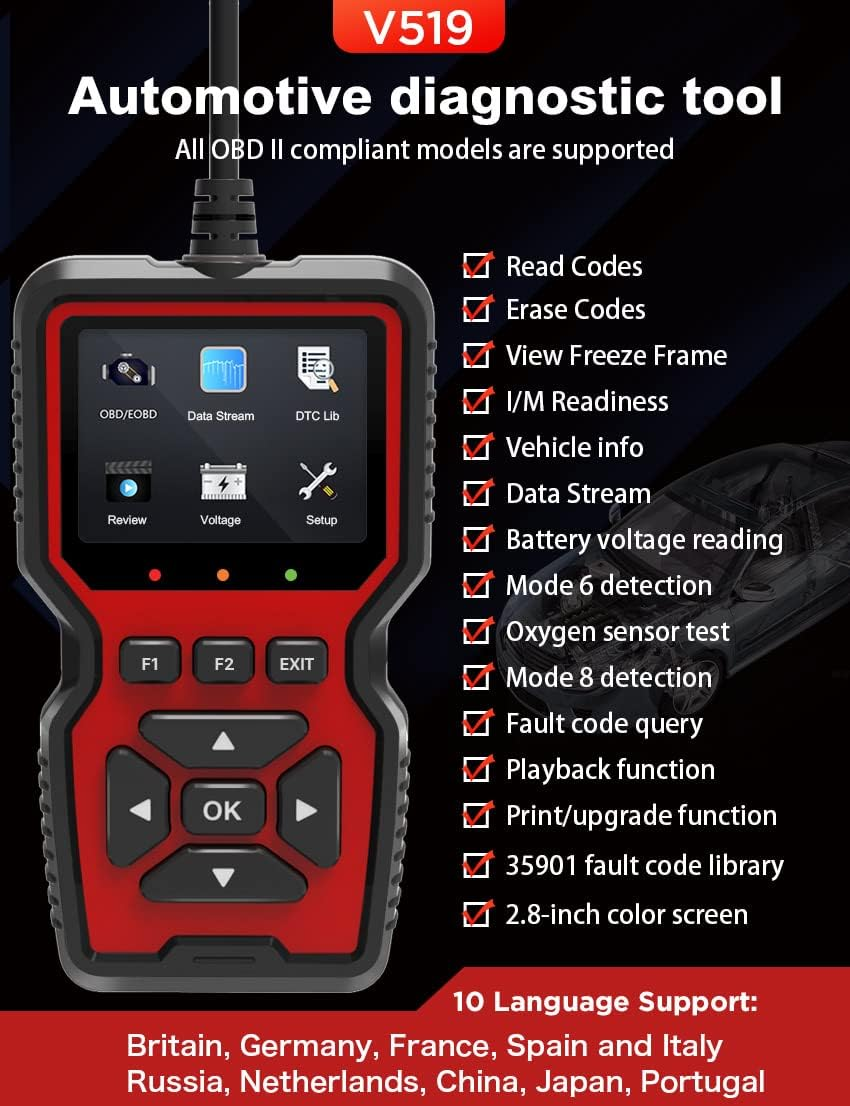 V519 OBD2 Scanner Automotive Engine Fault Diagnostic Tool