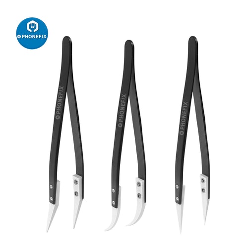 3 Set Anti-Static Stainless Steel Ceramic Tweezers For PCB Soldering R