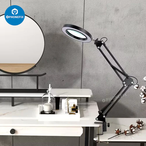HD 30X Magnifying Glass Desk Lamp With Metal Clip Stand