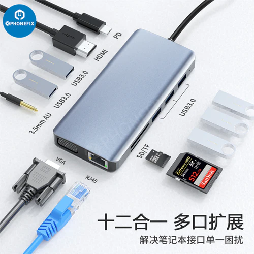MacBook Laptop USB-C Hub 12 in 1 Type-C Docking Station